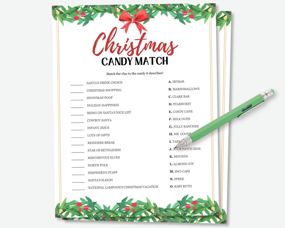 Christmas Candy Match Quiz, Printable Christmas Party Game, Christmas ...