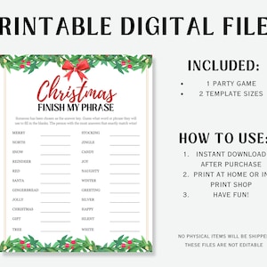 Christmas Finish the Phrase Game, Holiday Party Game, Christmas Family ...