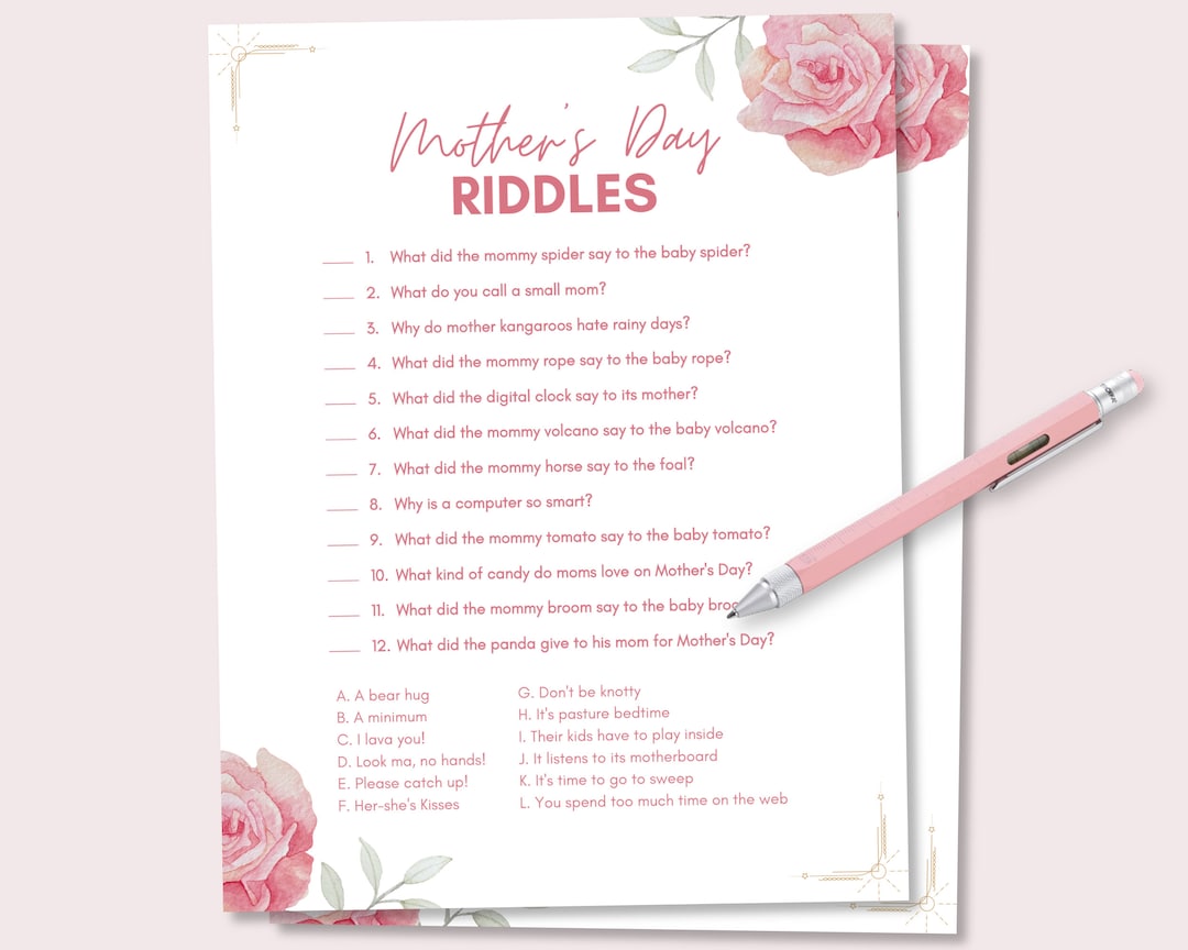 Mothers Day Riddles, Mothers Day Game, Mothers Day Printable Game ...