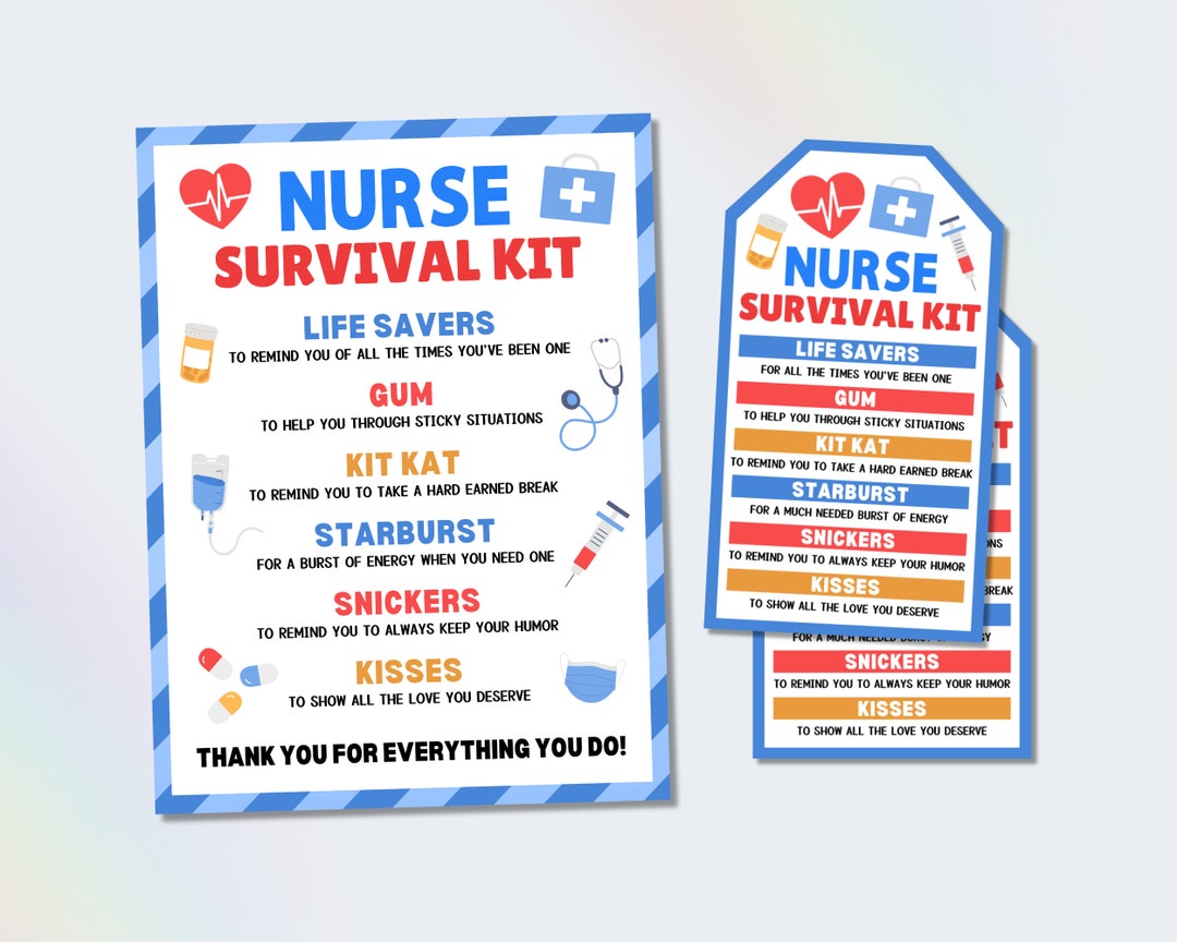 Nurse Survival Kit Gift Tag, Nurse Appreciation Gift Tag, Thank You ...