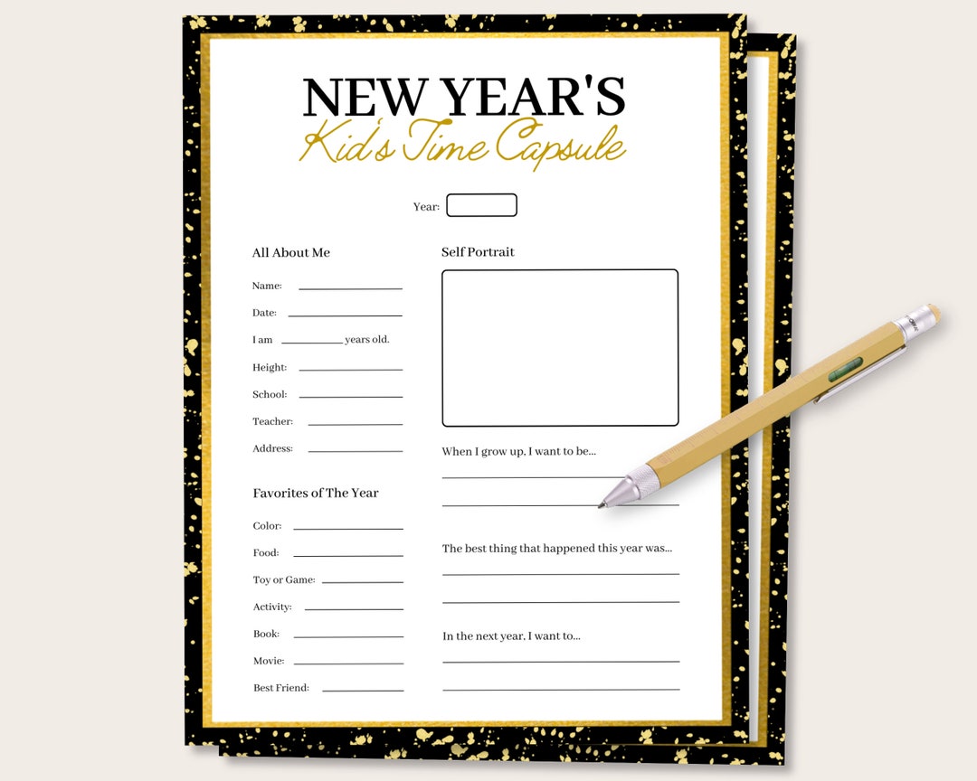 New Years Eve Kids Time Capsule Game, New Years Party Game, New Year ...
