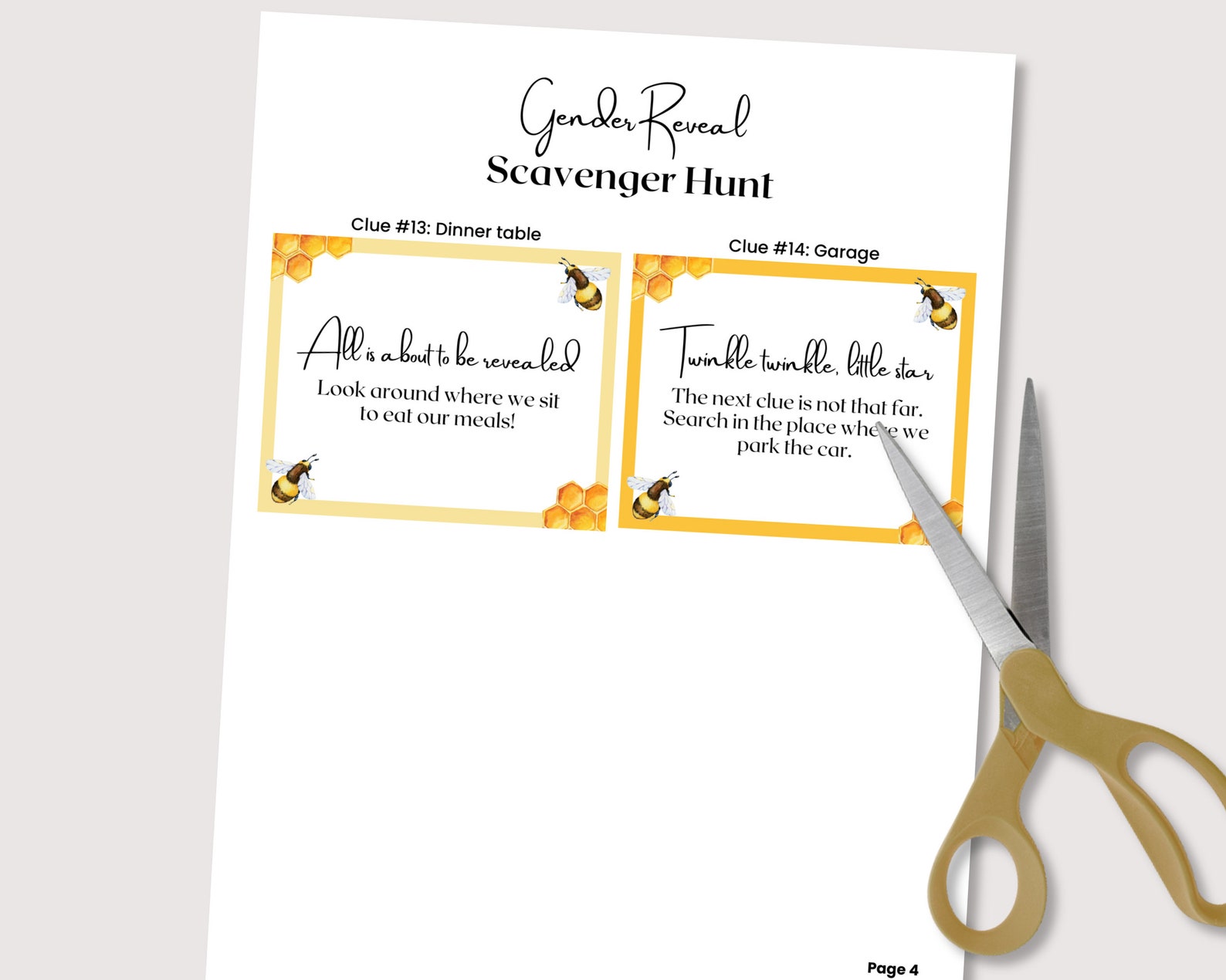 Bee Gender Reveal Scavenger Hunt, Bee Gender Reveal Hunt Games ...