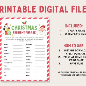 Christmas Finish My Phrase Game, Christmas Party Game, Finish the ...
