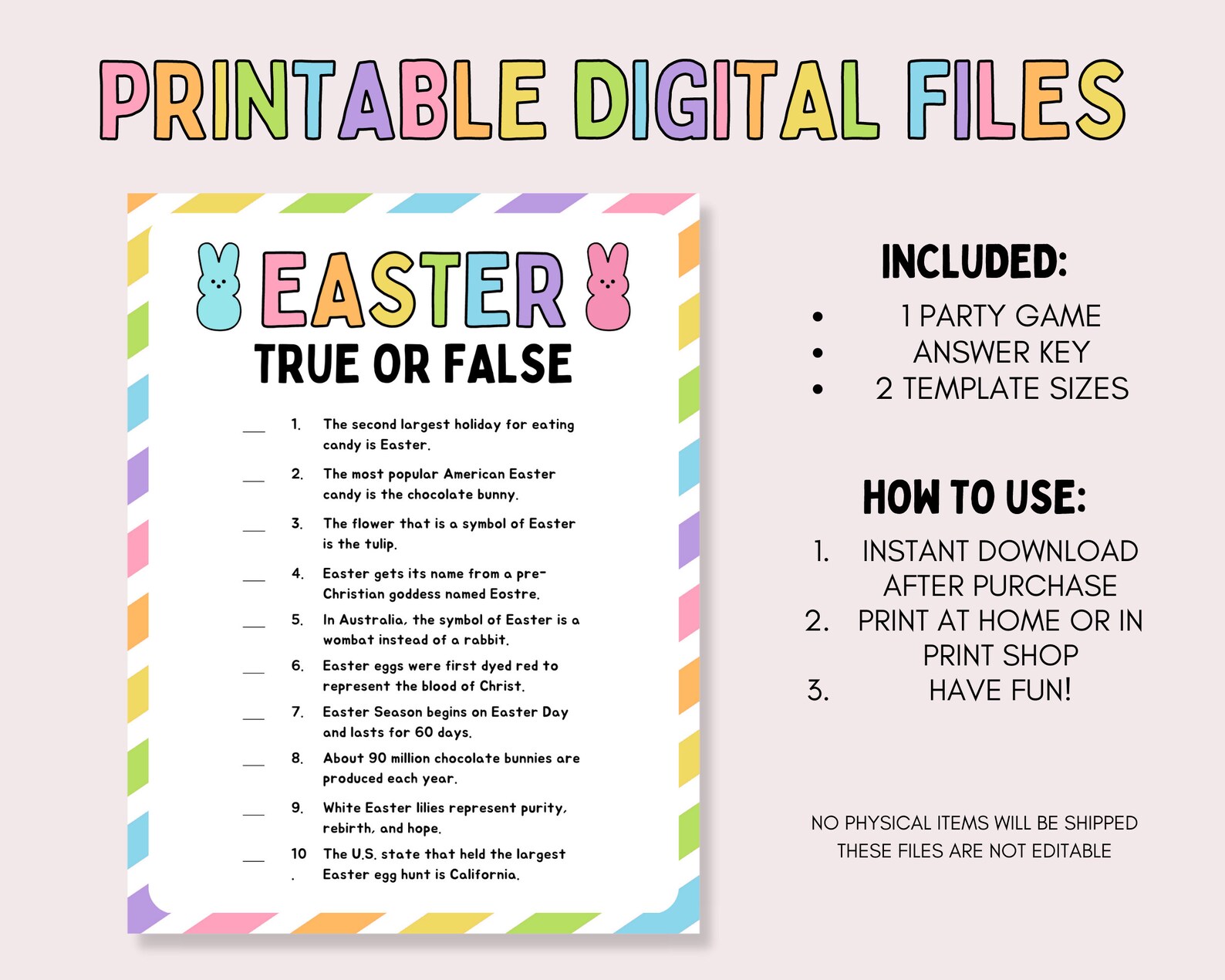 Easter True or False, Easter Trivia Quiz, Easter Trivia Game, Easter ...