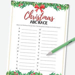 Christmas ABC Race Game, Printable Christmas Game, Holiday Party Game ...