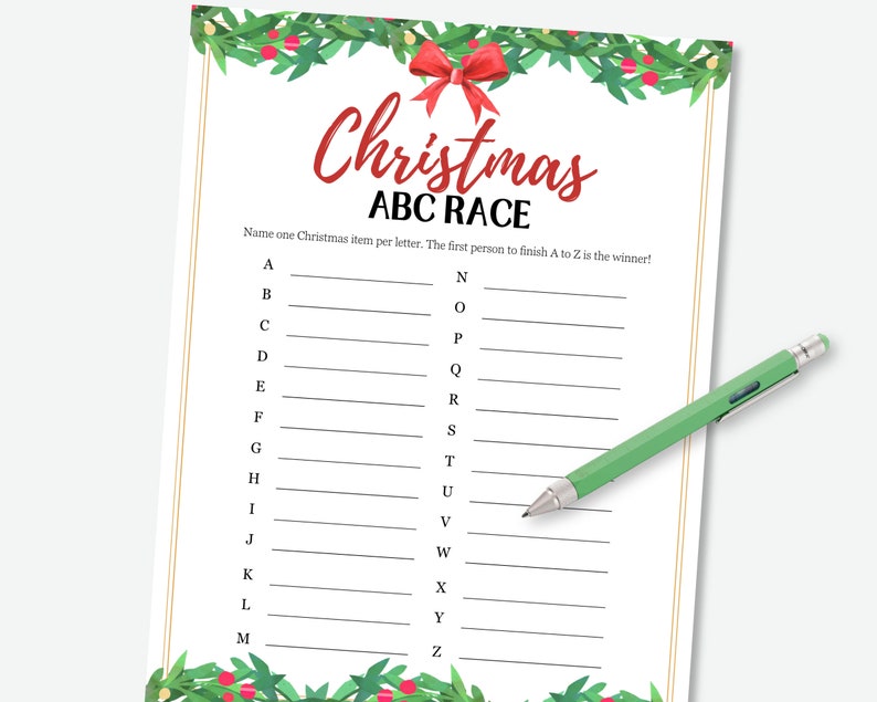 Christmas ABC Race Game, Printable Christmas Game, Holiday Party Game ...