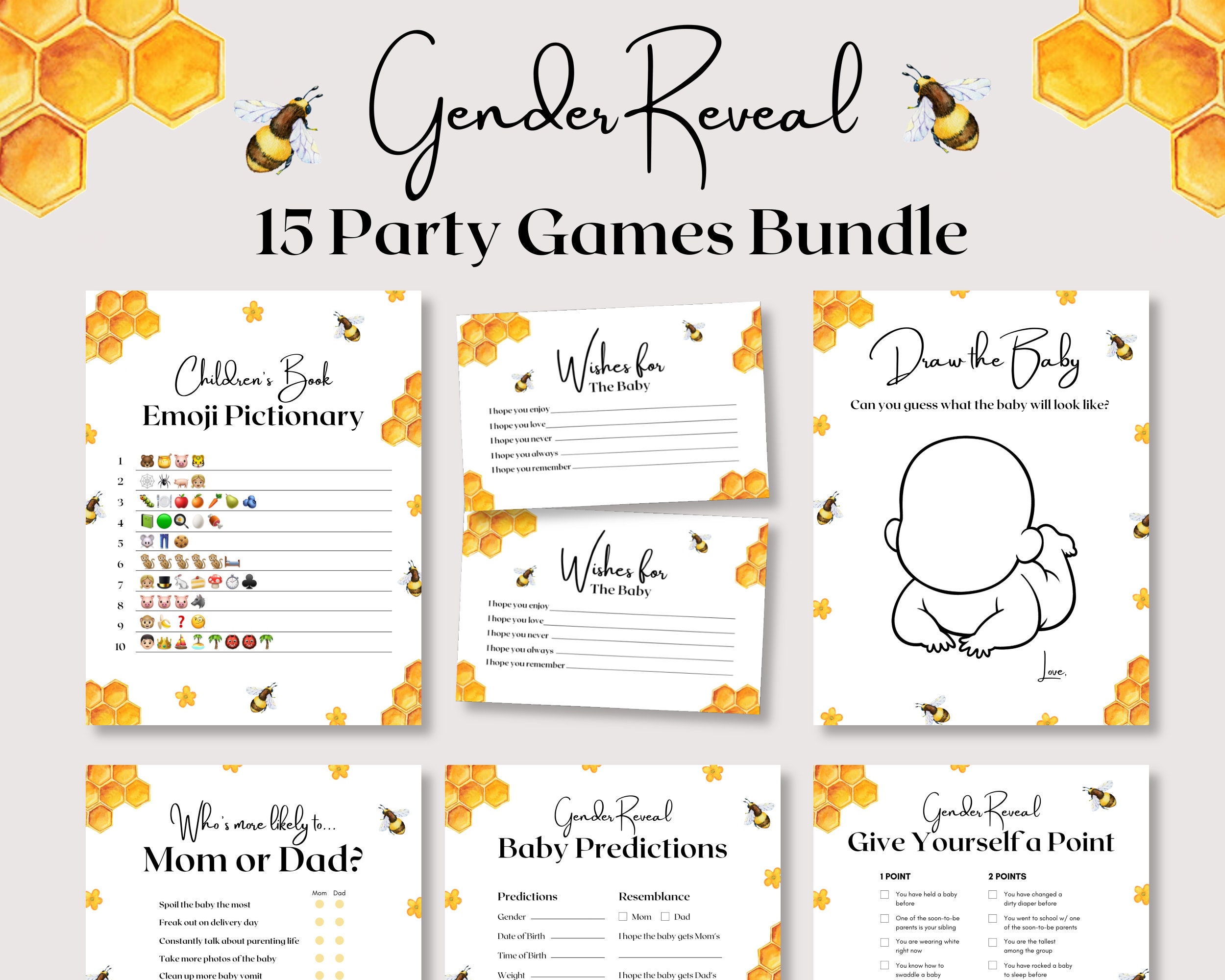 Bee Gender Reveal Games Bundle Minimalist Baby Games Bee - Etsy UK