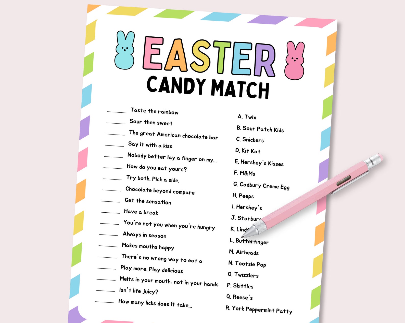 Easter Candy Match Up, Easter Candy Quiz, Easter Classroom Activity ...