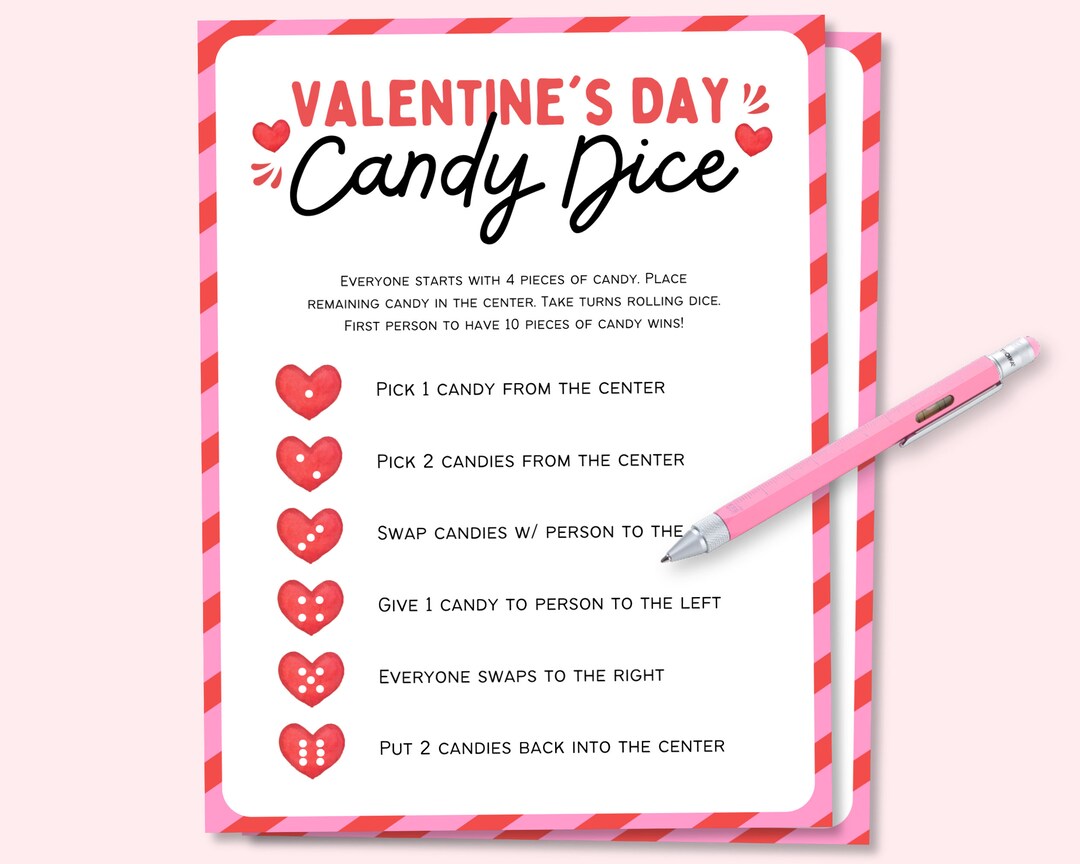 Valentines Day Candy Dice Game, Valentine Day Party Game, Valentines ...