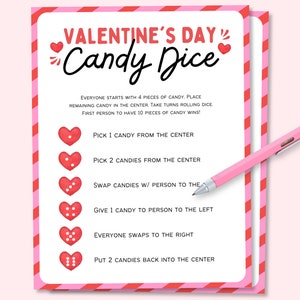 Valentines Day Candy Dice Game, Valentine Day Party Game, Valentines ...