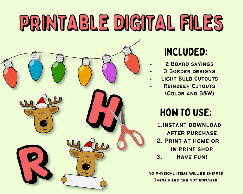 Christmas Reindeer Bulletin Board Kit Christmas Classroom - Etsy