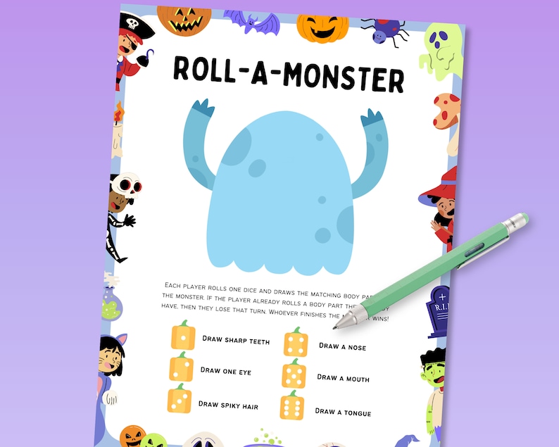 Halloween Roll A Monster Game Halloween Dice Game Halloween - Etsy