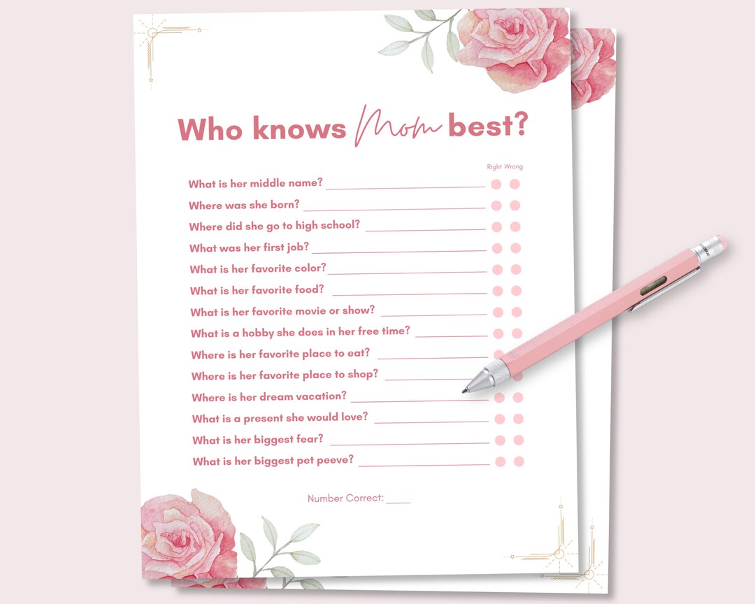 Who Knows Mom Best Game, Mothers Day Game, Mothers Day Printable Game ...
