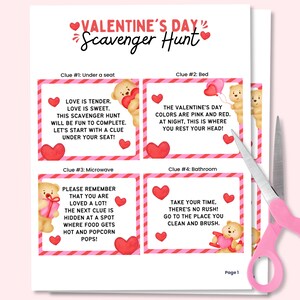 Valentines Day Scavenger Hunt, Valentines Day Treasure Hunt Clues ...