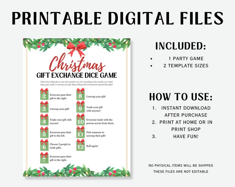Christmas Gift Exchange Dice Game, Christmas Pass the Present Dice Game ...