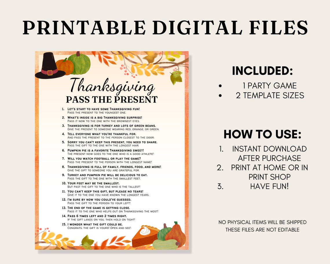 Thanksgiving Pass the Present Thanksgiving Pass the Gift - Etsy