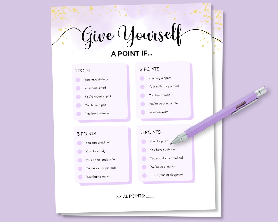 Give Yourself a Point Slumber Party Game, Teen/preteen Bday Sleepover ...