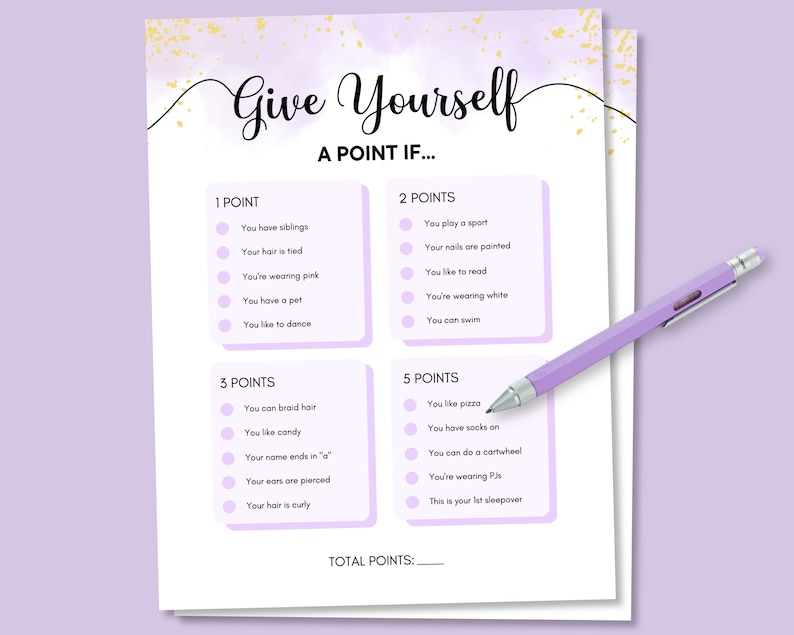 Give Yourself a Point Slumber Party Game Teen/preteen Bday - Etsy