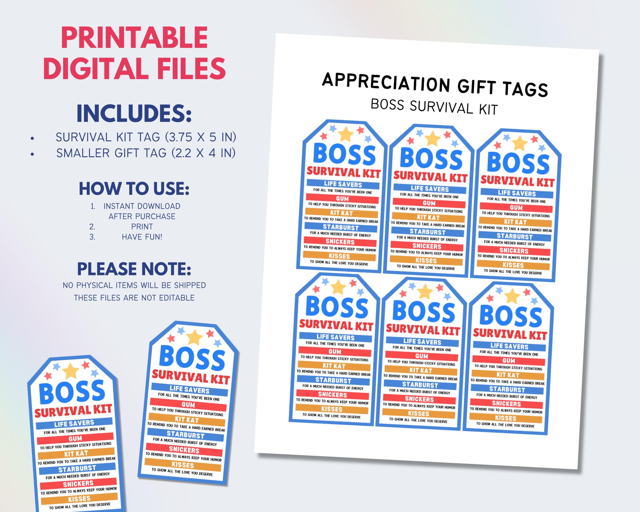 Boss Survival Kit Tag, National Boss's Day Gift Idea, Gift for Manager ...