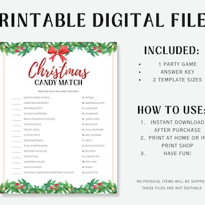 Christmas Candy Match Quiz, Printable Christmas Party Game, Christmas ...