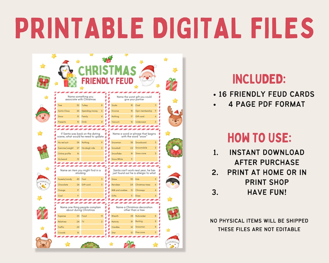 Christmas Friendly Feud Holiday Family Feud Game Christmas - Etsy