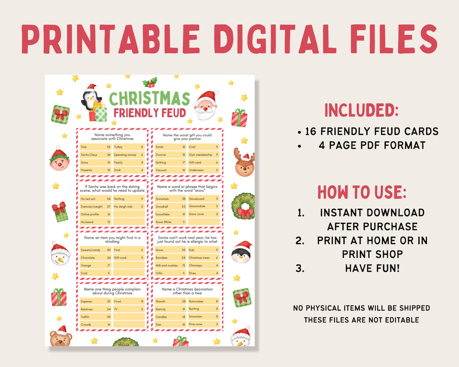 Christmas Friendly Feud Holiday Family Feud Game Christmas - Etsy