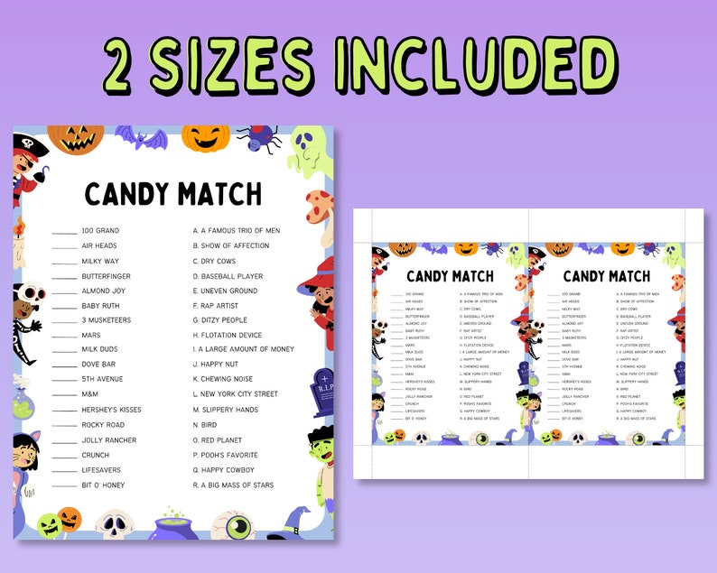 Halloween Candy Match Game Halloween Trivia Quiz Halloween - Etsy