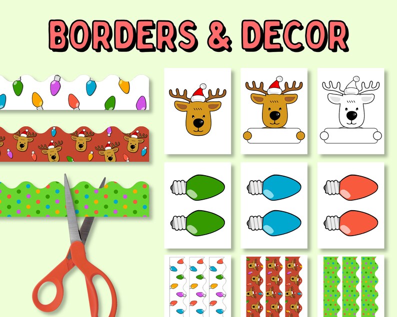 Christmas Reindeer Bulletin Board Kit Christmas Classroom - Etsy