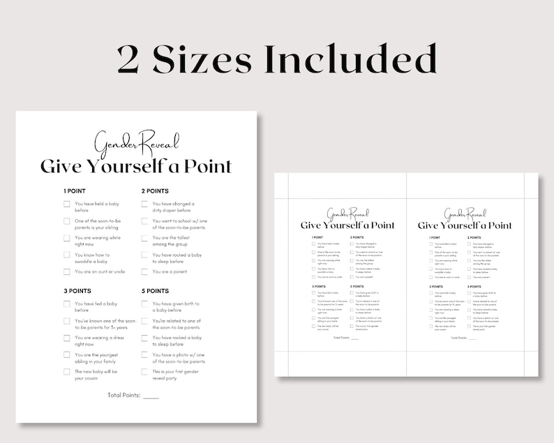 Give Yourself a Point Gender Reveal Game Baby Shower Game - Etsy Canada