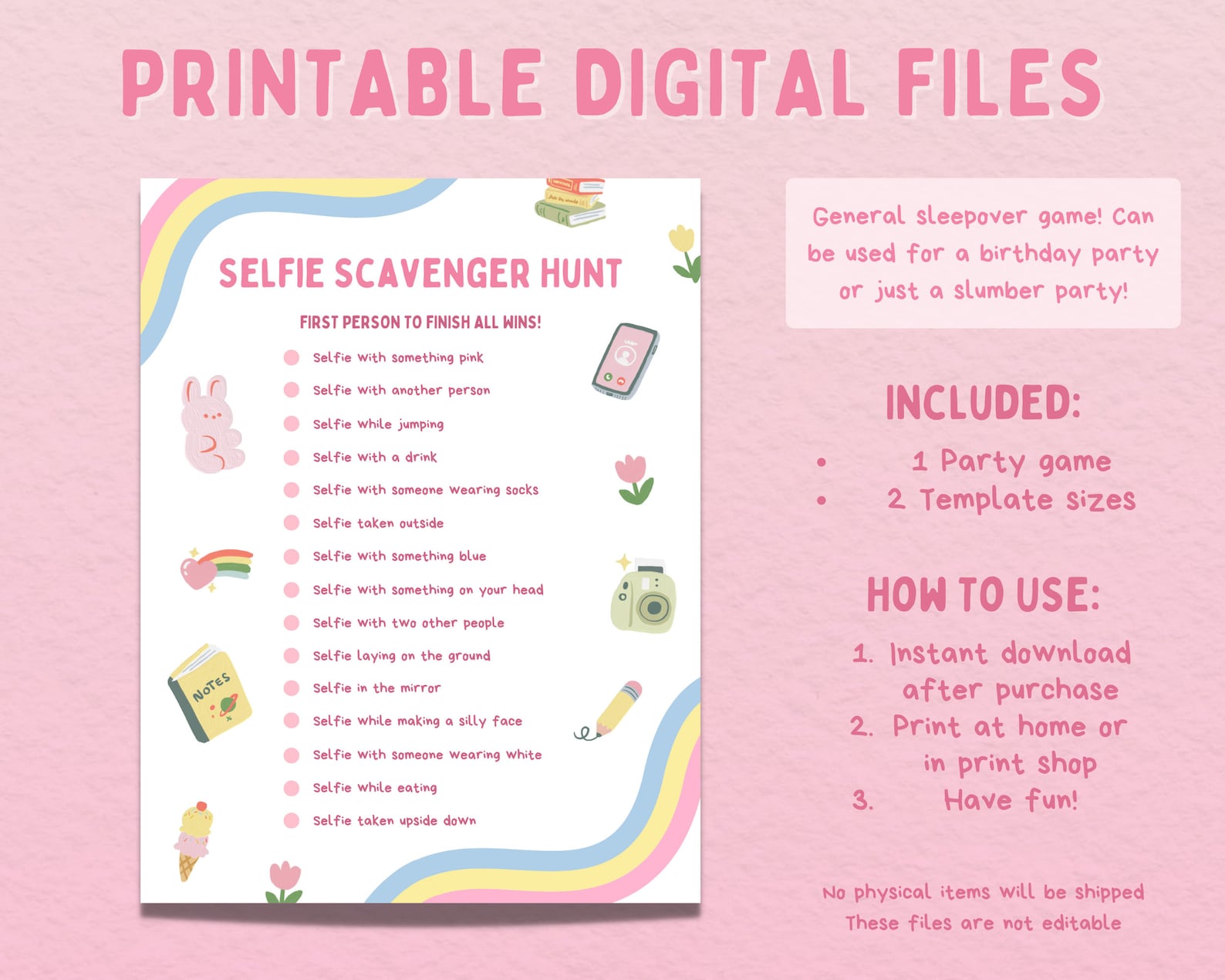 Selfie Scavenger Hunt Girls Birthday Party Games Slumber - Etsy