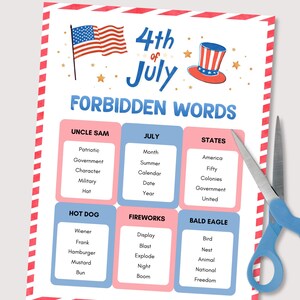 4th of July Forbidden Words, Printable July 4th Party Game, 4th of July ...
