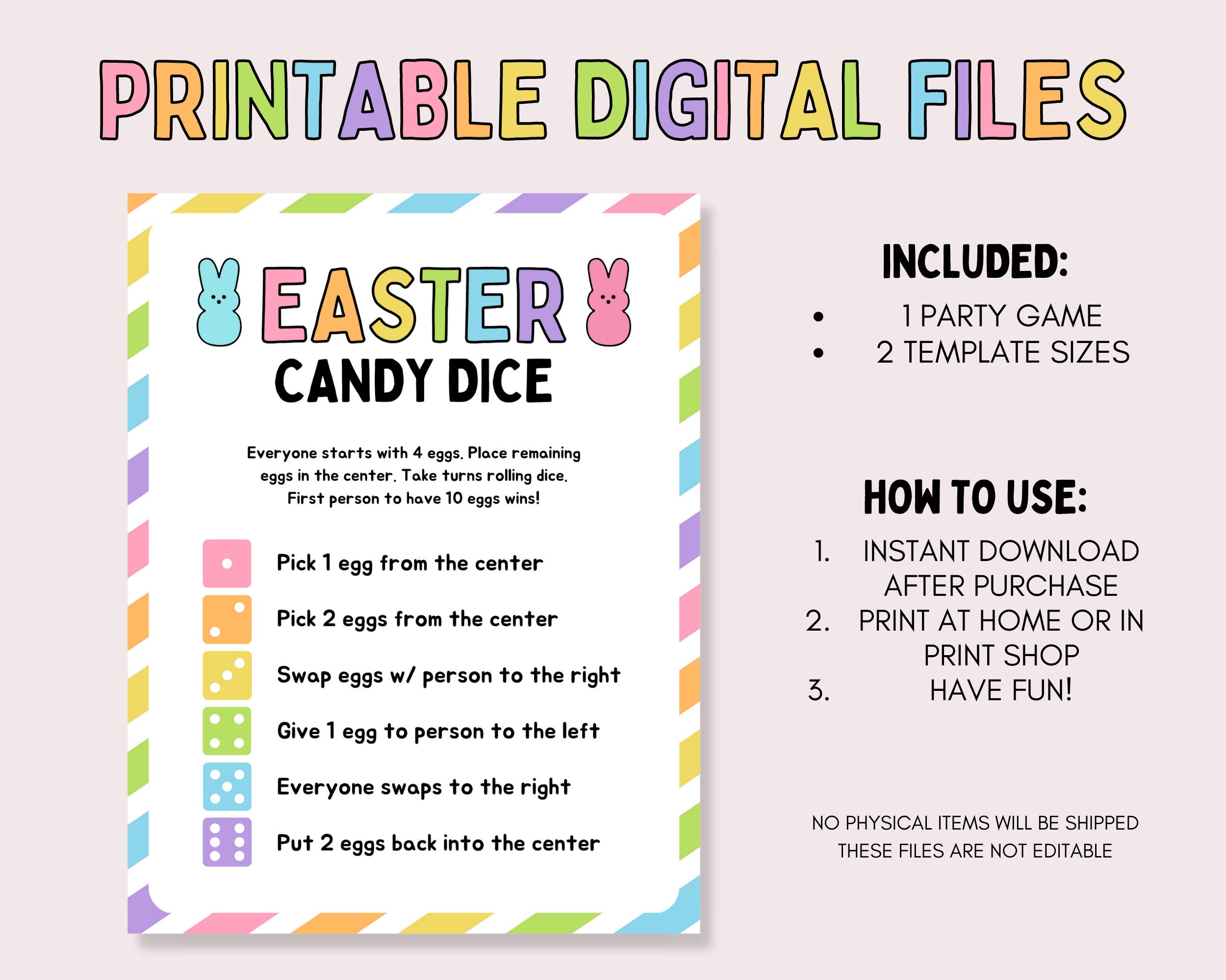 Easter Candy Dice Game, Printable Easter Party Game, Easter Dice Game ...