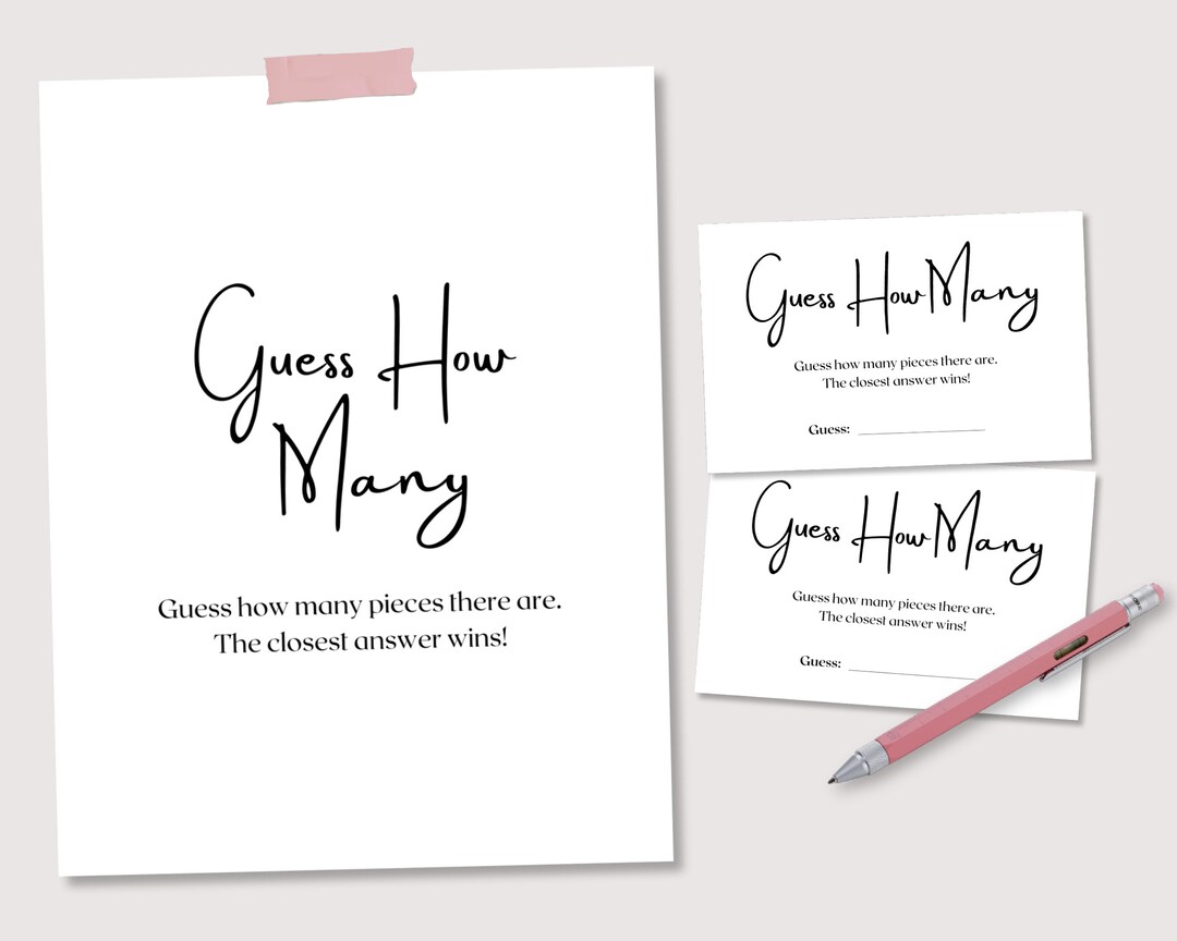 Guess How Many Sign and Cards, Gender Reveal Games, Baby Shower Games ...