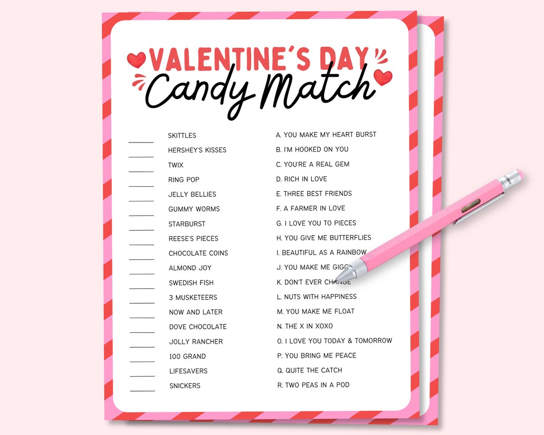 Valentines Day Candy Match, Valentines Day Party Game, Valentine Day ...