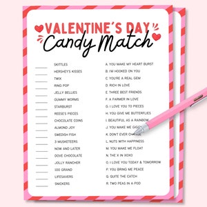 Valentines Day Candy Match, Valentines Day Party Game, Valentine Day ...
