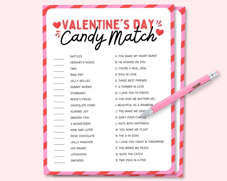 Valentines Day Candy Match, Valentines Day Party Game, Valentine Day ...