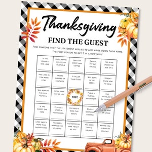 Thanksgiving Bingo Game, Thanksgiving Find the Guest Bingo ...