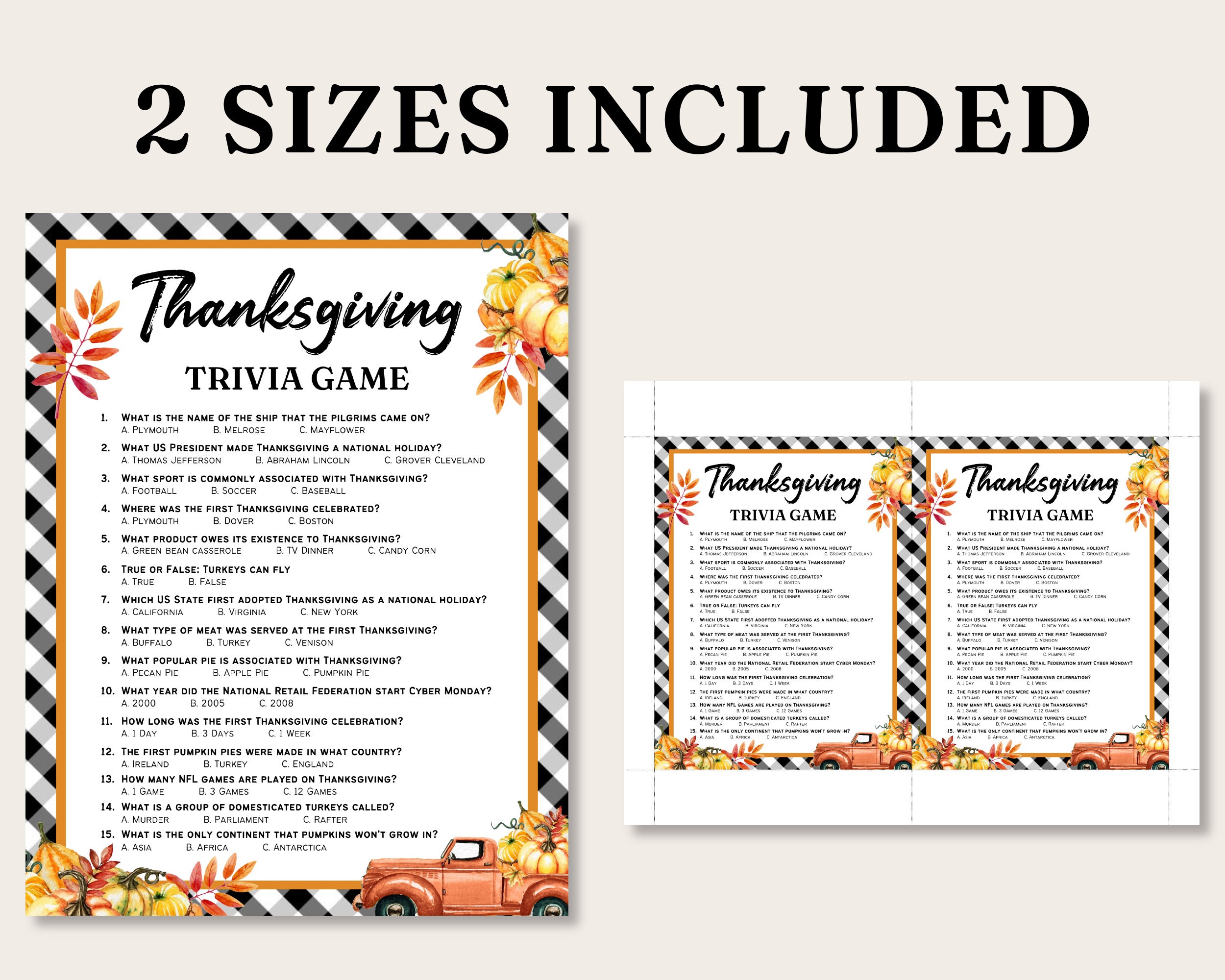 Thanksgiving Trivia Quiz, Thanksgiving Trivia Game, Thanksgiving Party ...