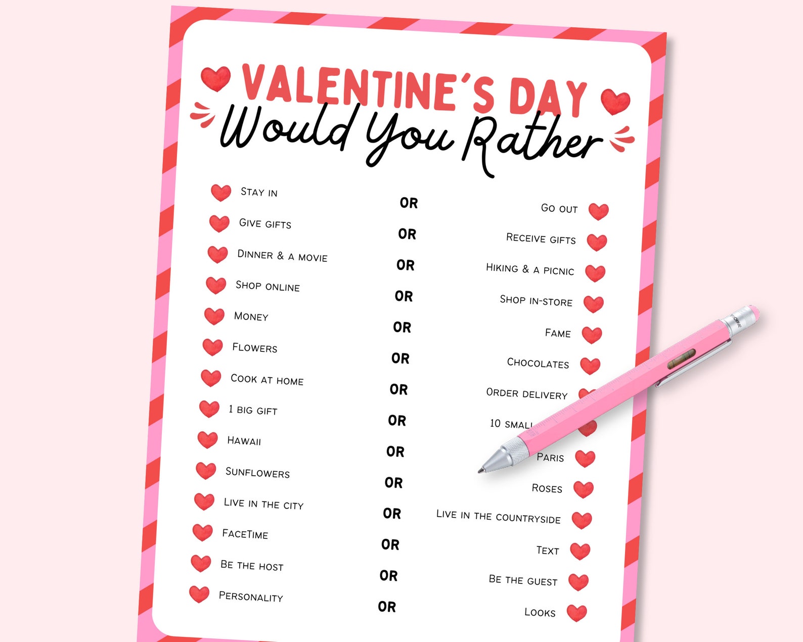 Valentines Day Would You Rather Game, Valentines Day This or That Game ...