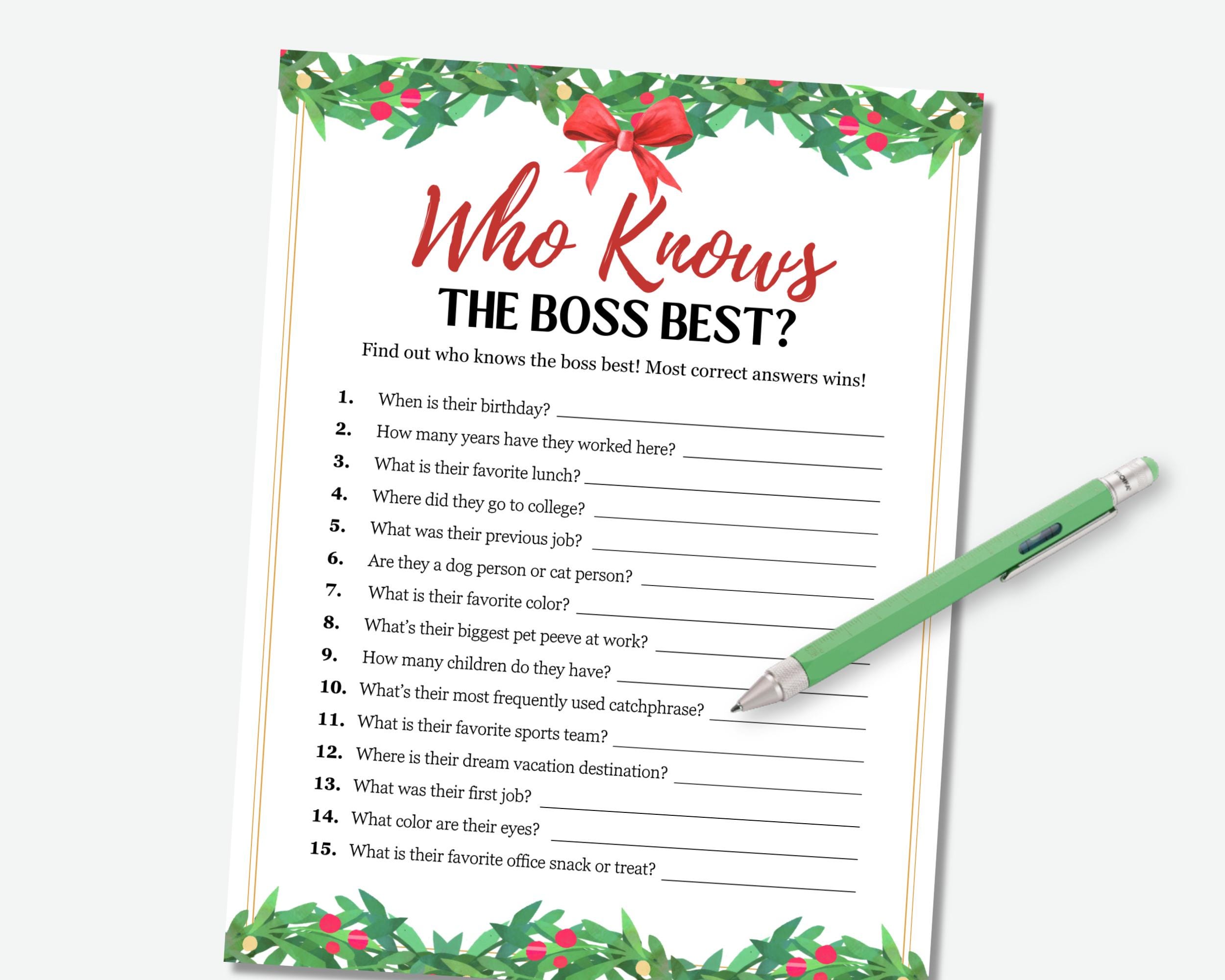 Christmas Who Knows the Boss Best, Holiday Office Party Game, Work ...