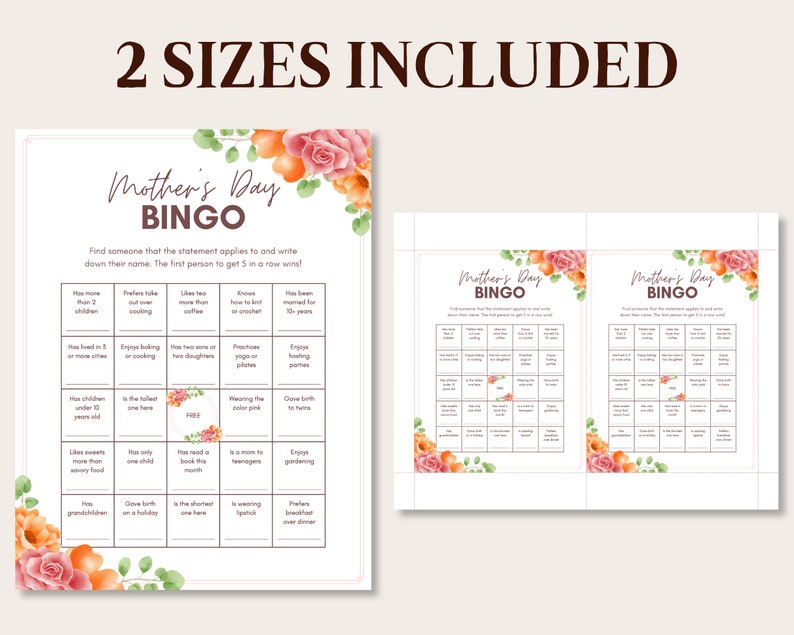 Mothers Day Bingo Mother Day Printable Game Mother Day Party - Etsy