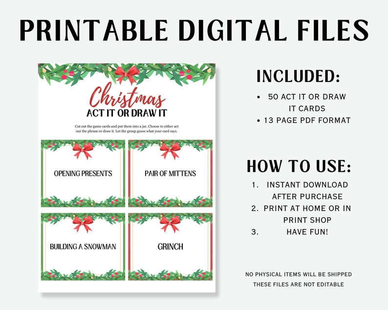 Christmas Charades, Christmas Family Game, Christmas Pictionary ...