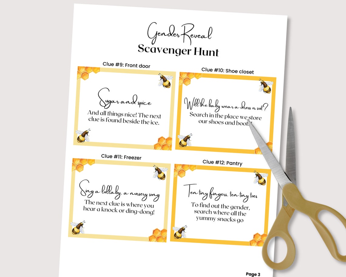 Bee Gender Reveal Scavenger Hunt Bee Gender Reveal Hunt - Etsy