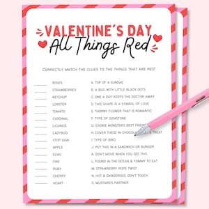 Valentines Day All Things Red Game, Valentines Day Color Red Quiz ...