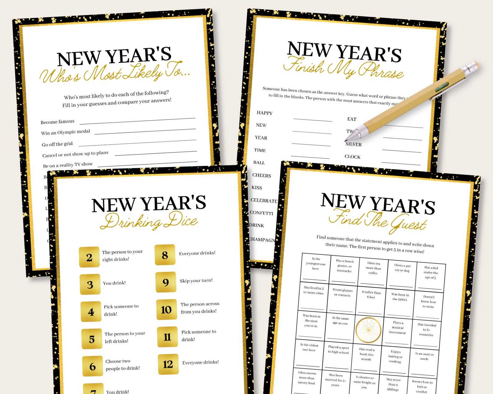 New Years Party Game Bundle New Years Eve Party Games - Etsy