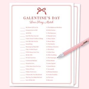 Valentines Day Love Songs Match Game, Valentines Day Party Game ...