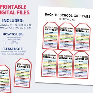 Back to School Survival Kit Gift Tag, First Day of School Treat Tag for ...
