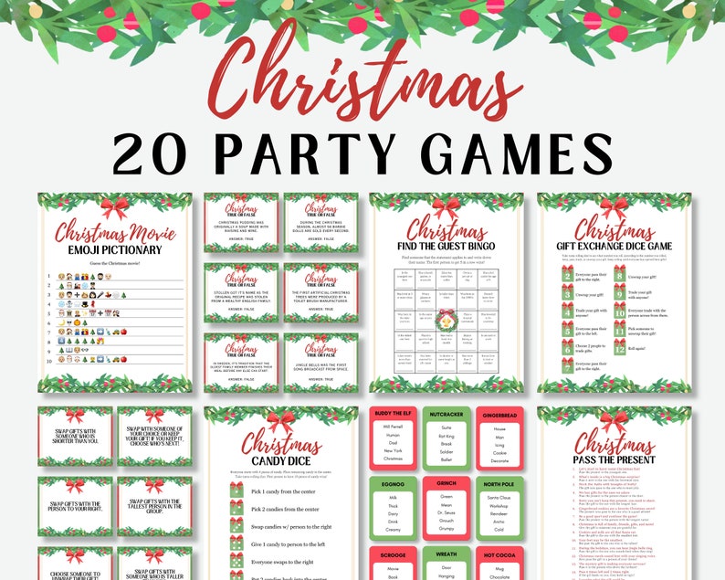 Printable Christmas Game Bundle, Christmas Party Games for Family ...