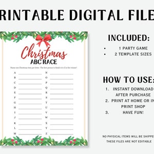 Christmas ABC Race Game, Printable Christmas Game, Holiday Party Game ...