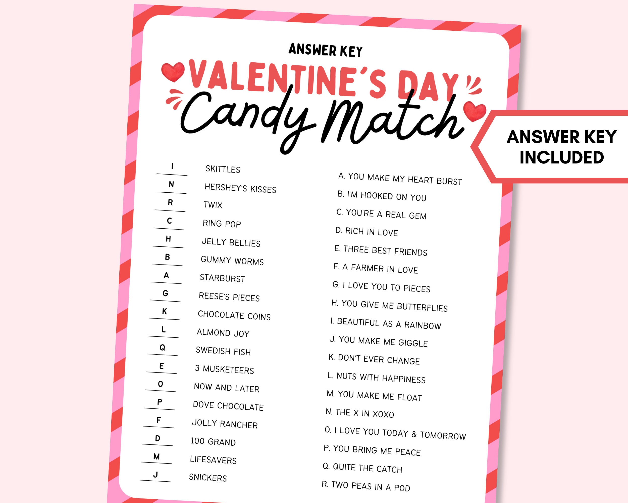 Valentines Day Candy Match, Valentines Day Party Game, Valentine Day ...
